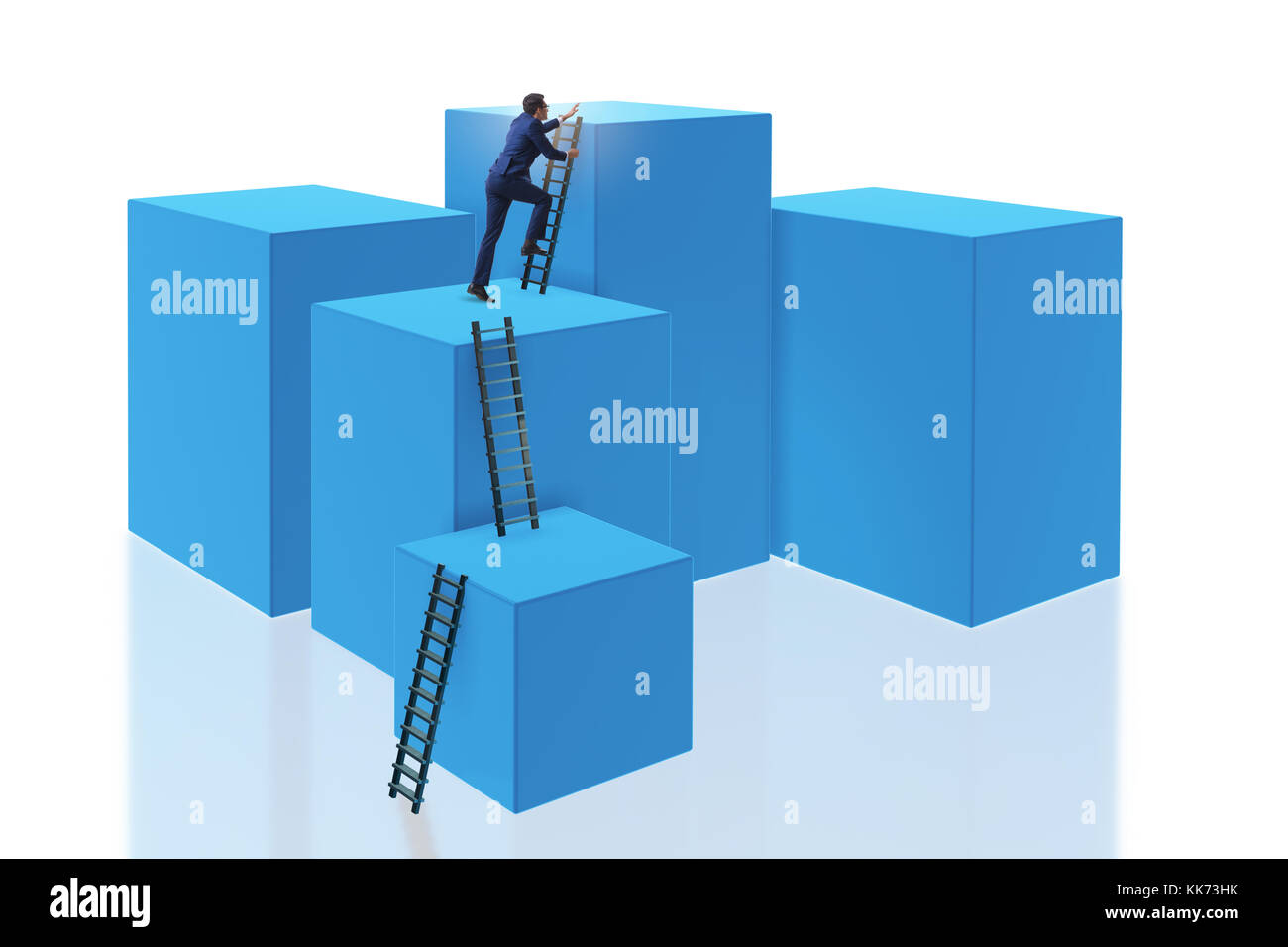 Businessman on top of block isolated on white Stock Photo - Alamy