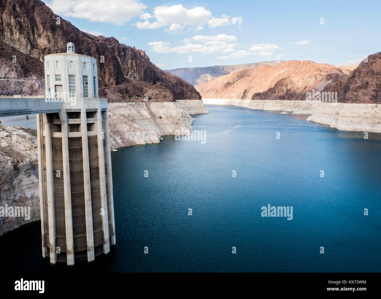 Hoover Dam Towers on the blue Lake Mead - Arizona, AZ, USA Stock Photo ...