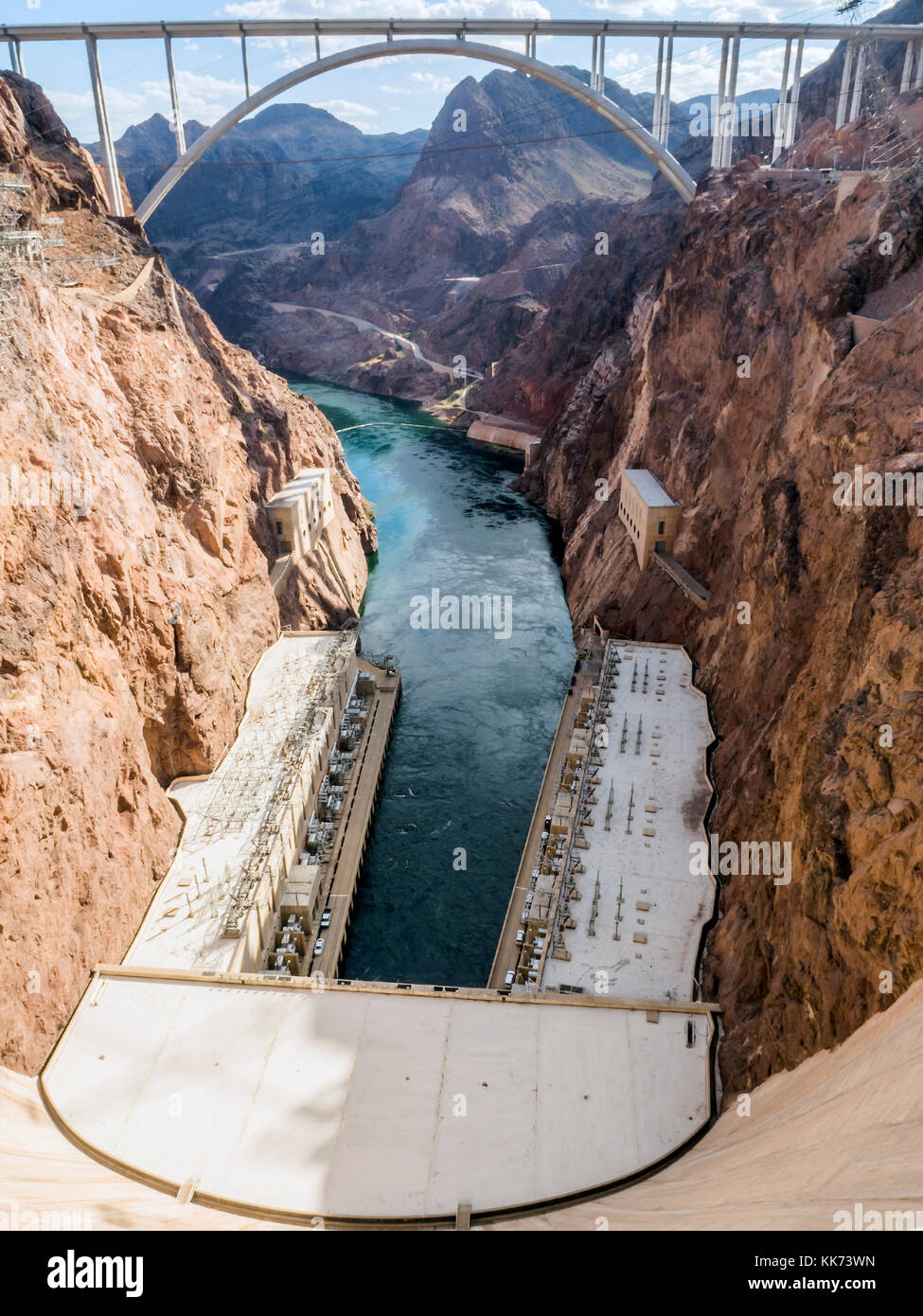 Hoover Dam Power Plan, downstream bridge - Arizona, AZ, USA Stock Photo ...