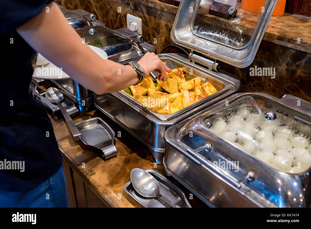 Self-service buffet breakfast eggs and toasts Stock Photo - Alamy