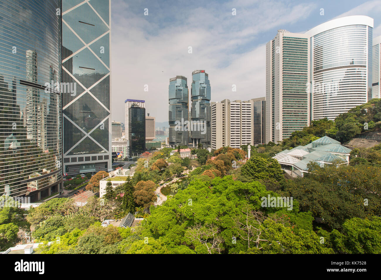 Hong Kong Central looking across the park to the lipo building Stock ...