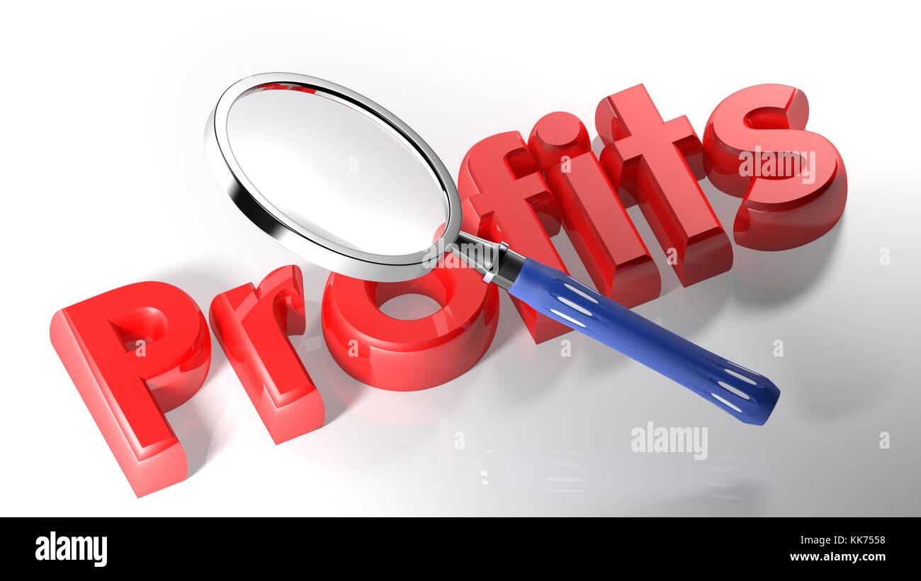 Magnifier on red Profits - 3D rendering Stock Photo - Alamy