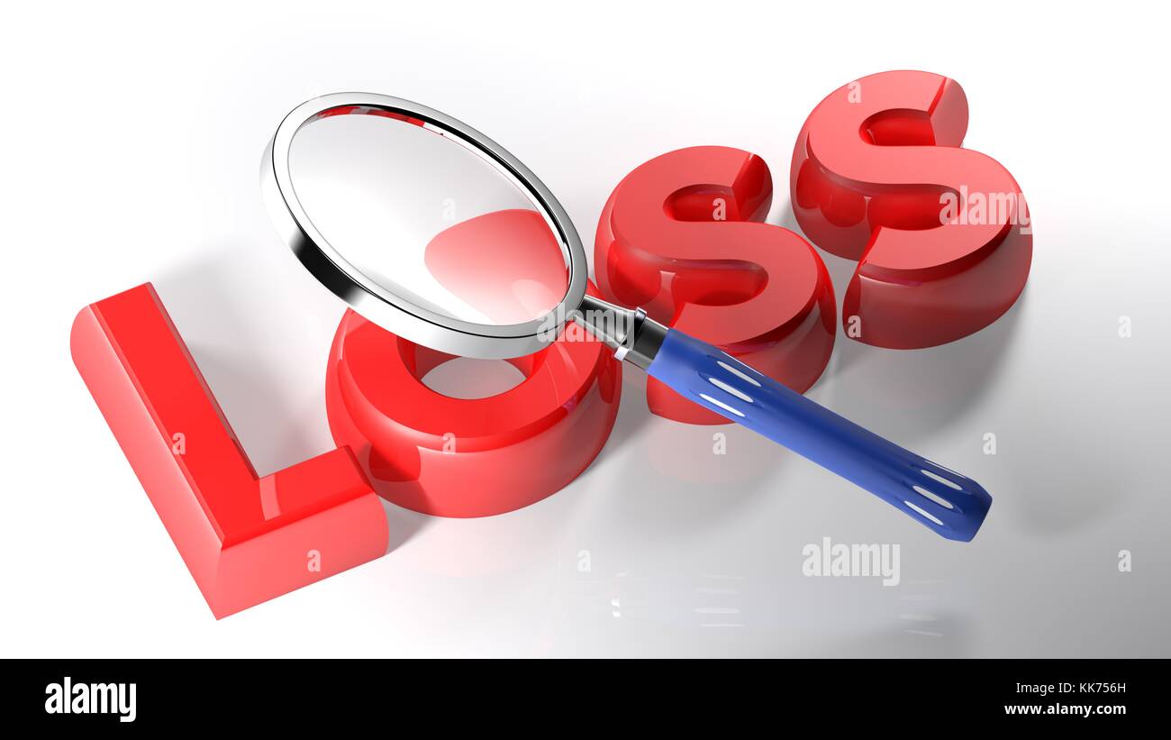 Magnifier on red Loss - 3D rendering Stock Photo - Alamy