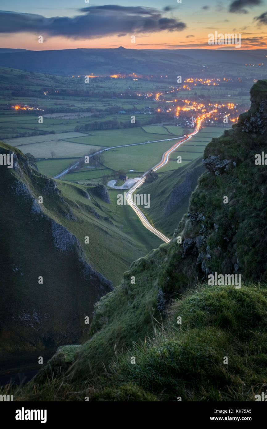 Looking down from the top of Winnats Pass towards Castleon and the Hope ...