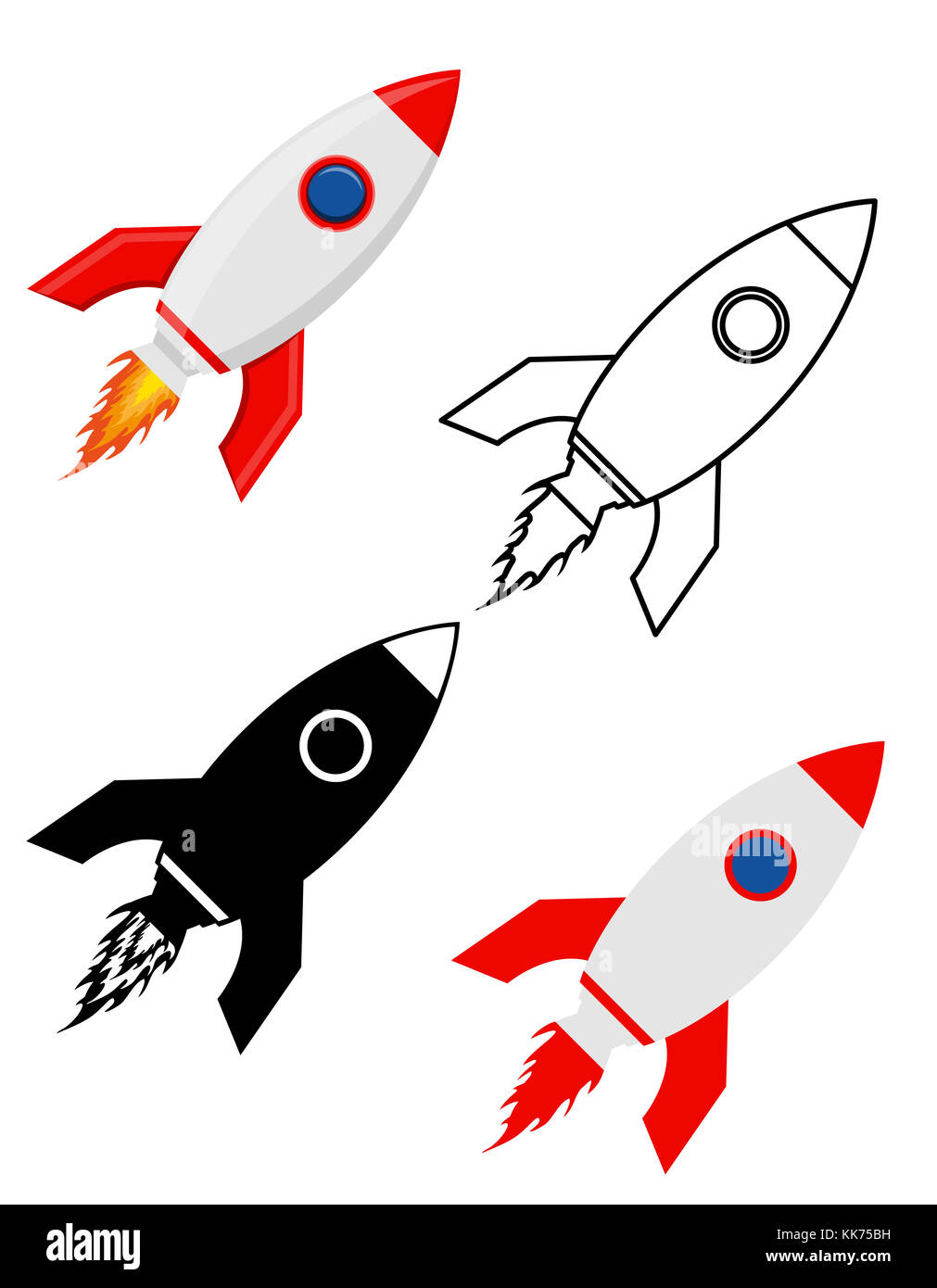 space rocket retro spaceship set flat icons vector illustration ...