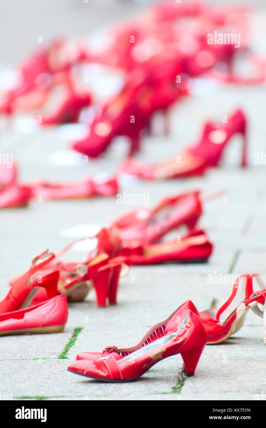 Italy, Lombardy, Exposed Red Shoes Along the Street Symbolized ...
