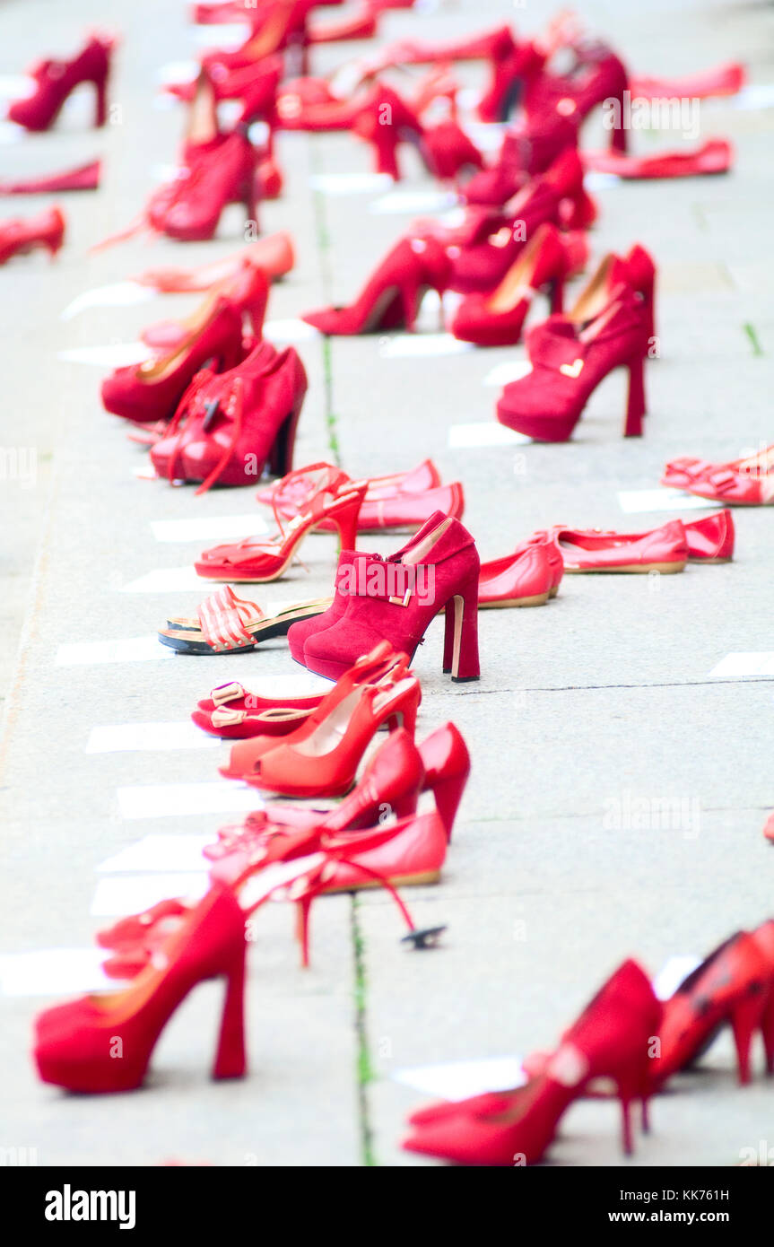 Italy, Lombardy, Exposed Red Shoes Along the Street Symbolized ...