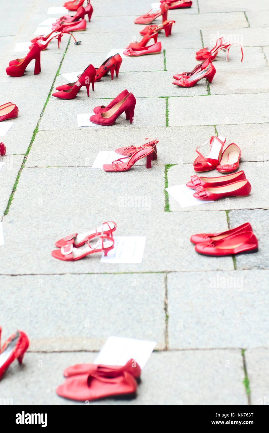 Italy, Lombardy, Exposed Red Shoes Along the Street Symbolized ...