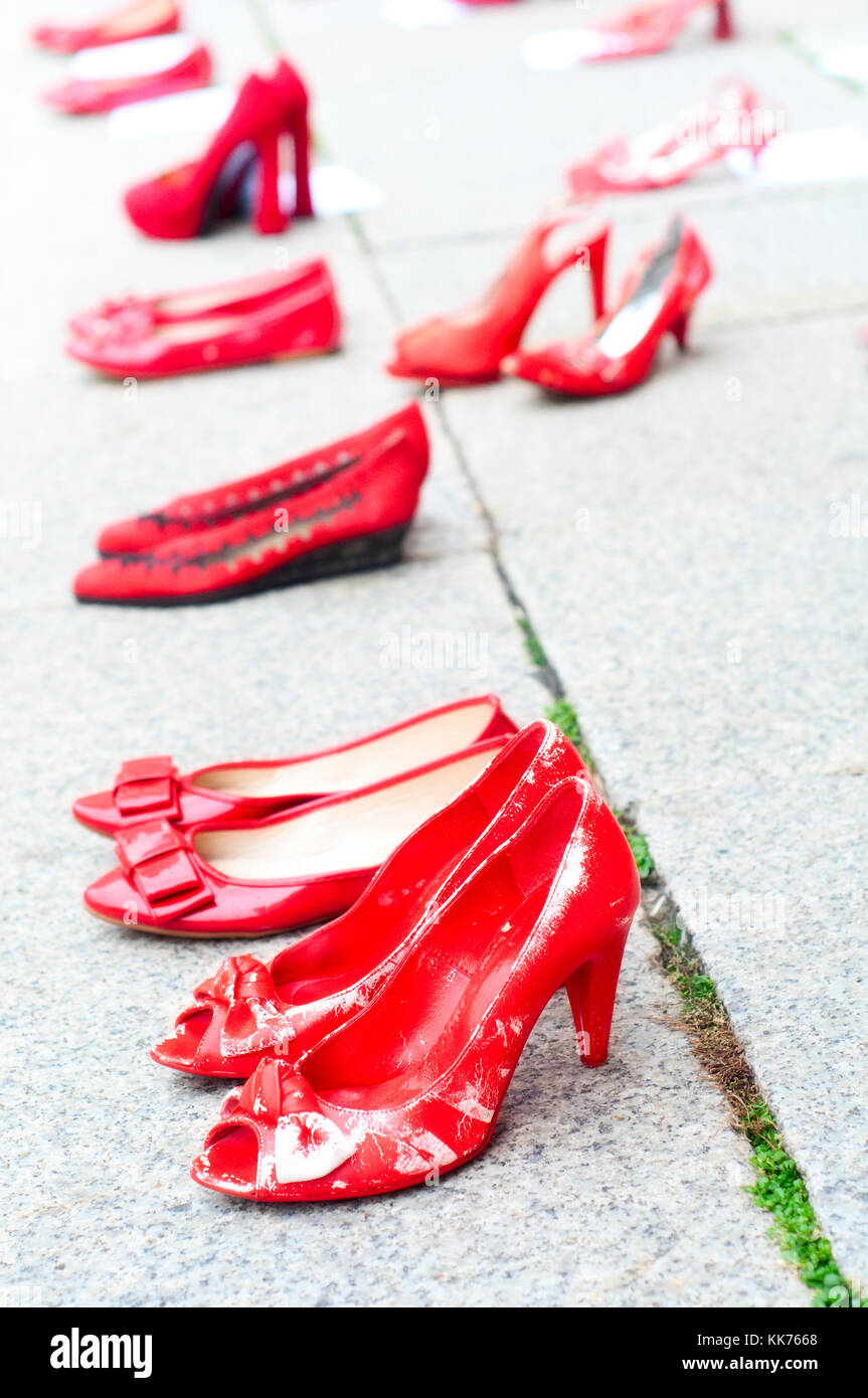 Italy, Lombardy, Exposed Red Shoes Along the Street Symbolized ...