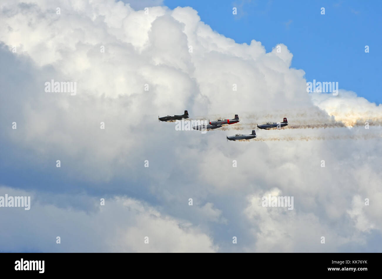 SION, SWITZERLAND - SEPTEMBER 16: Swiss P3 Flyers in the Breitling Air ...