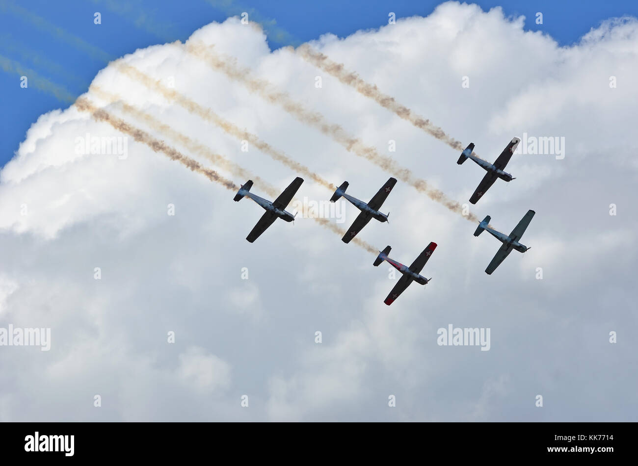 SION, SWITZERLAND - SEPTEMBER 16: Swiss P3 Flyers in the Breitling Air ...