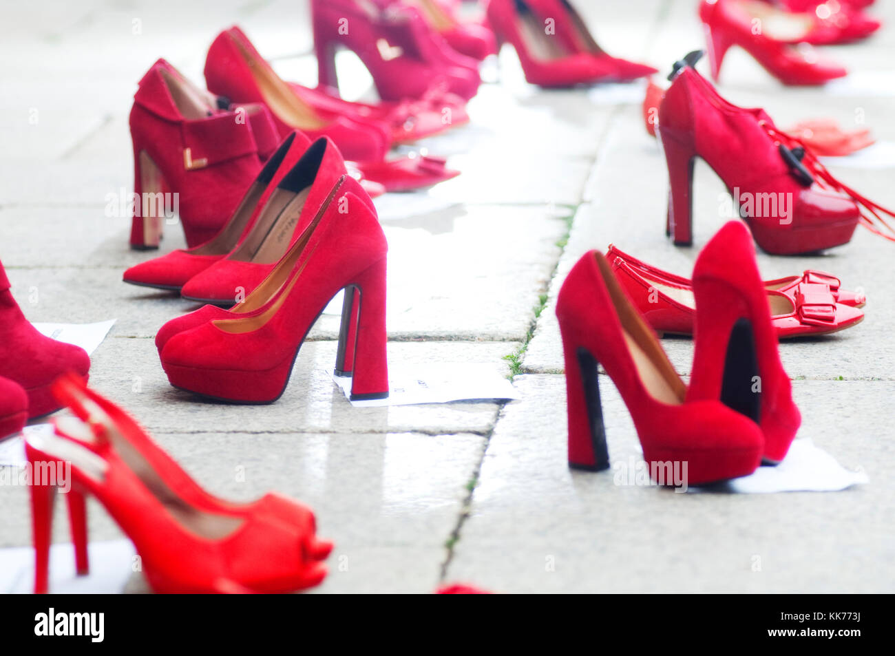 Italy, Lombardy, Exposed Red Shoes Along the Street Symbolized ...