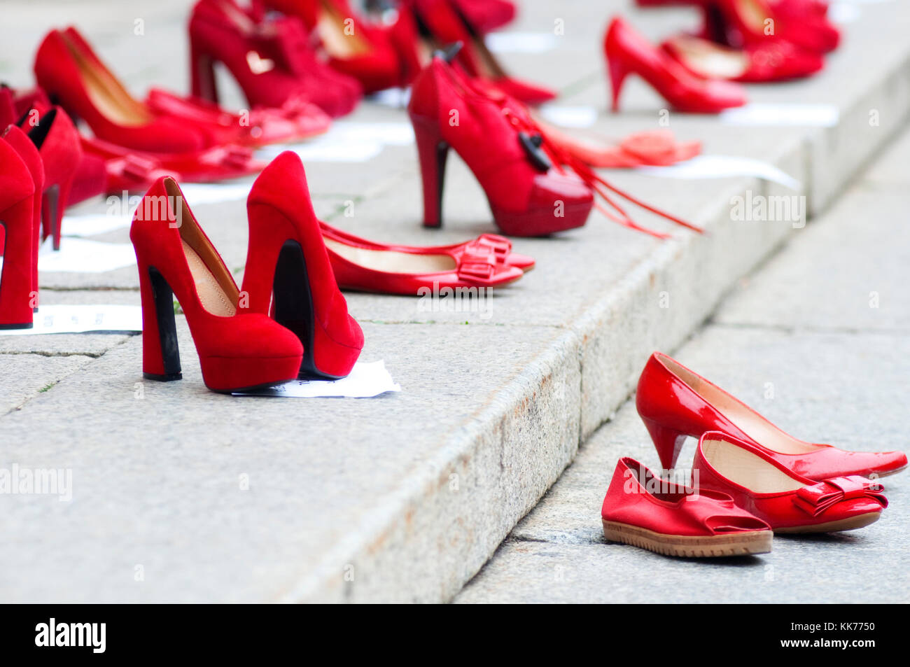 Italy, Lombardy, Exposed Red Shoes Along the Street Symbolized ...