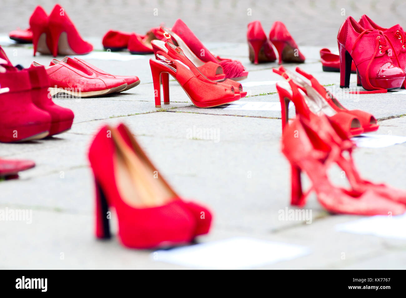 Italy, Lombardy, Exposed Red Shoes Along the Street Symbolized ...