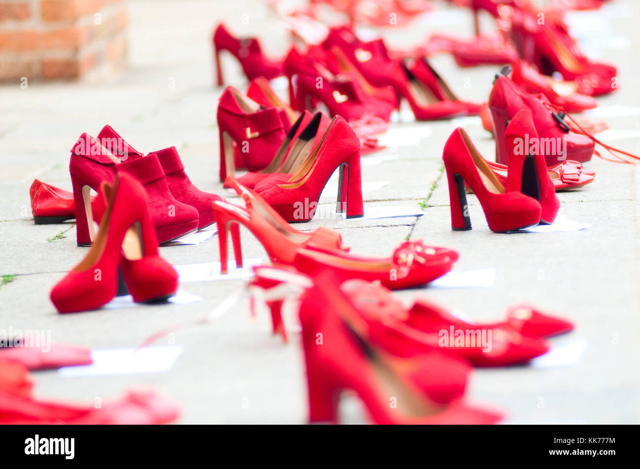 Italy, Lombardy, Exposed Red Shoes Along the Street Symbolized ...