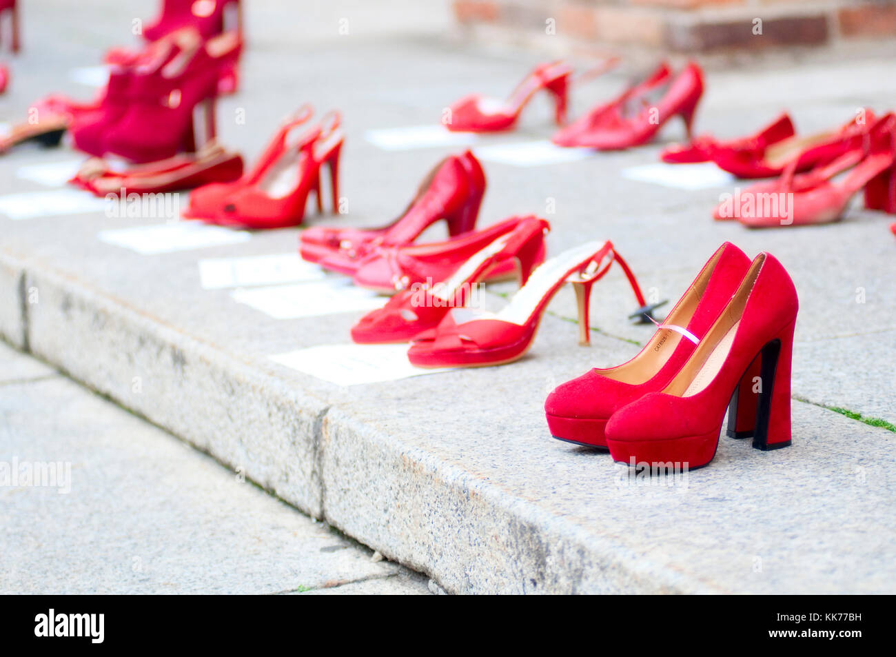 Italy, Lombardy, Exposed Red Shoes Along the Street Symbolized ...