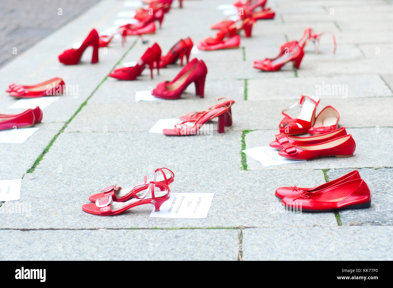 Italy, Lombardy, Exposed Red Shoes Along the Street Symbolized ...