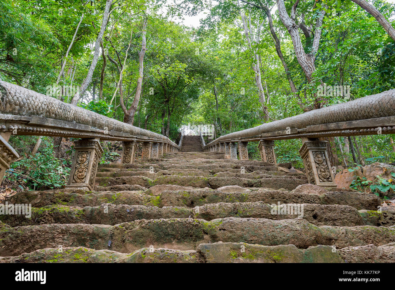A ground level view of steps leading up to Prasat Banan, a hilltop ...