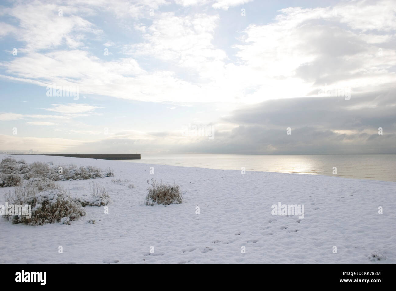 Snow on beach West Sussex. Photo by Nikki Attree Stock Photo - Alamy
