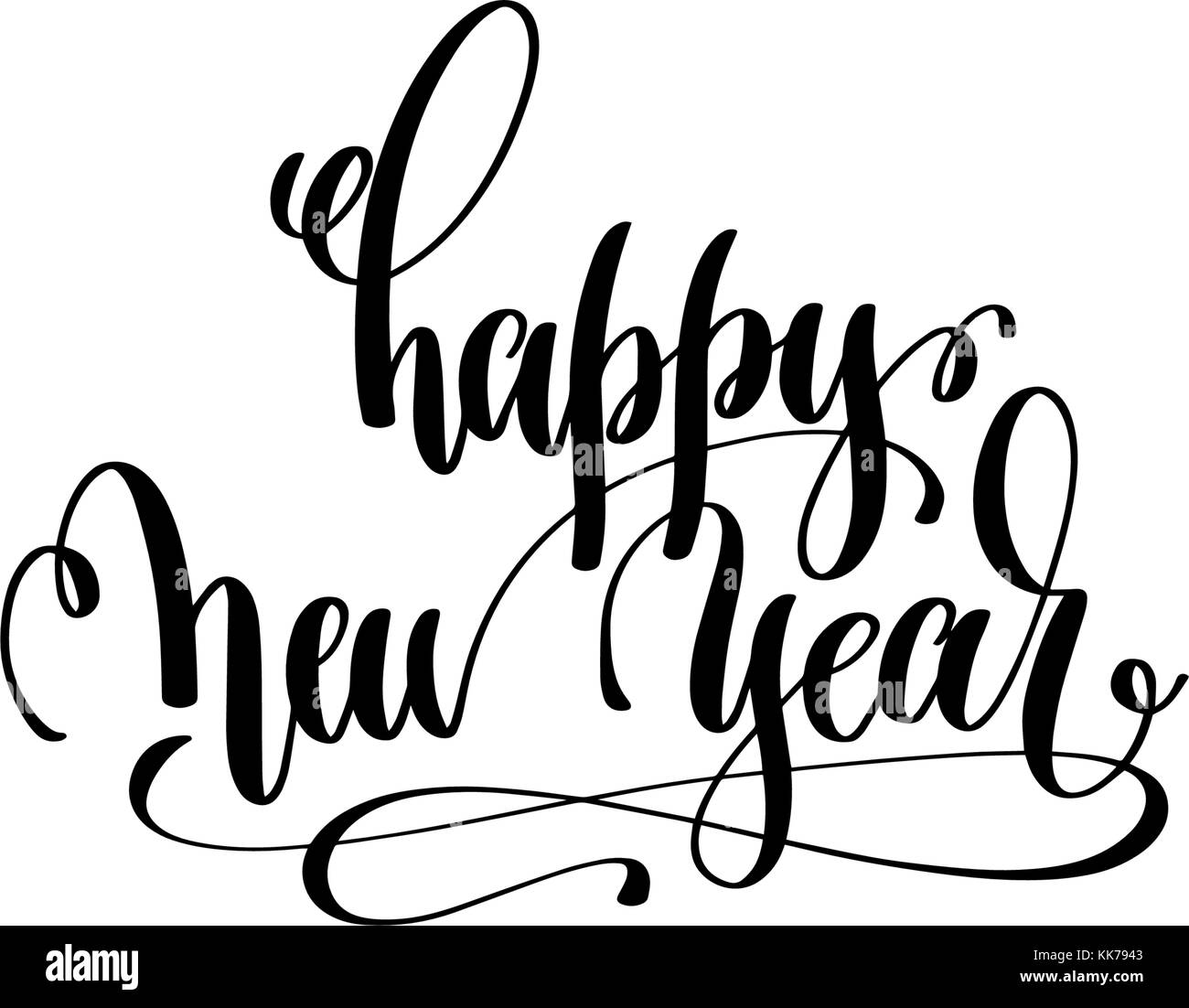 happy new year - hand lettering black ink phrase to christmas ho Stock ...