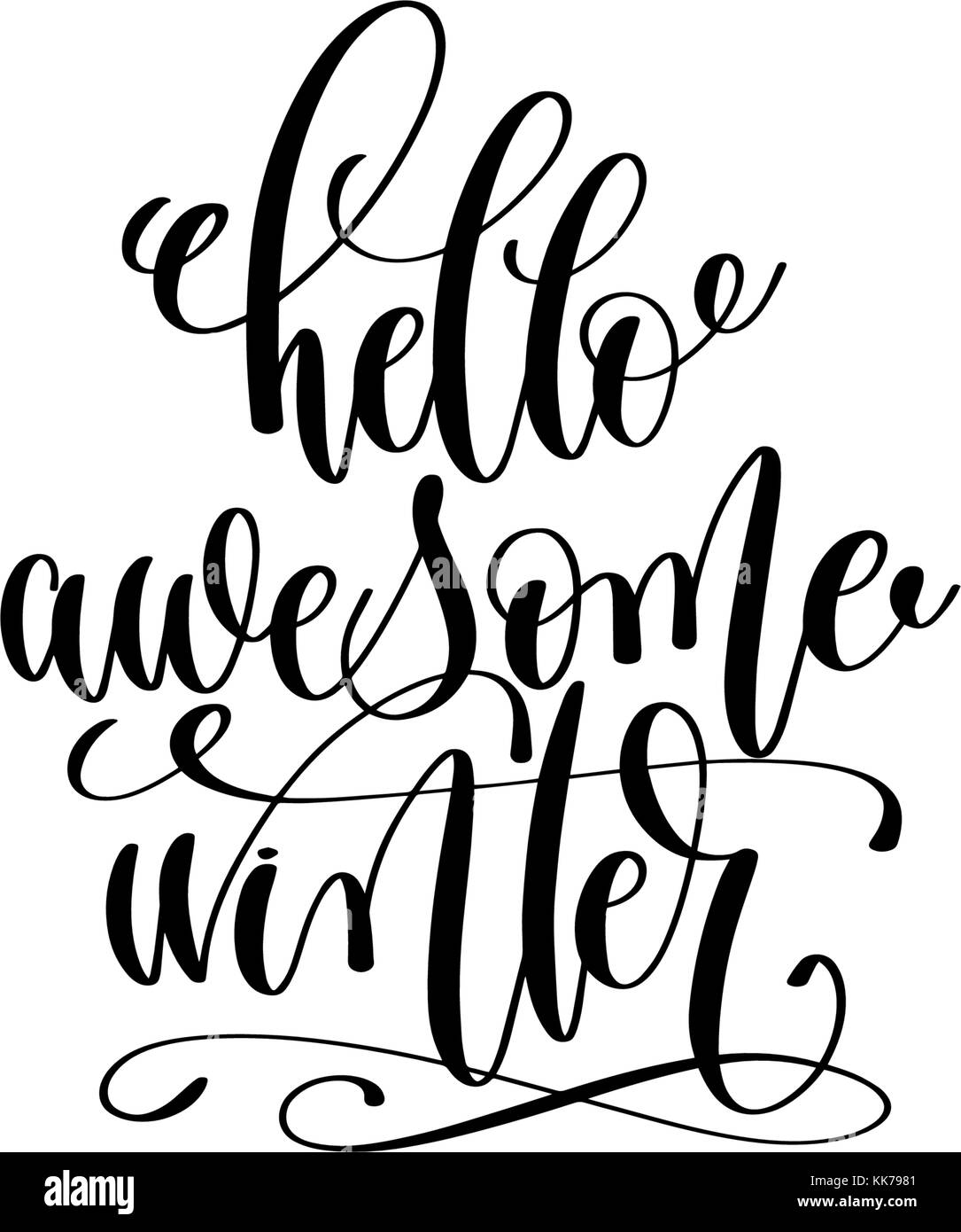 Lettering hello winter handwritten Stock Vector Images - Alamy