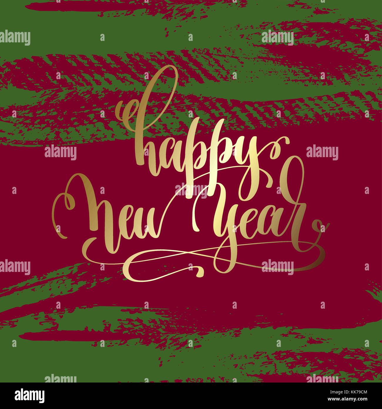 happy new year - gold hand lettering on green and purple Stock Vector ...