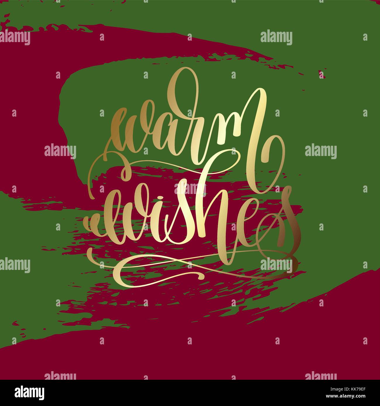 warm wishes - gold hand lettering on green and purple Stock Vector ...