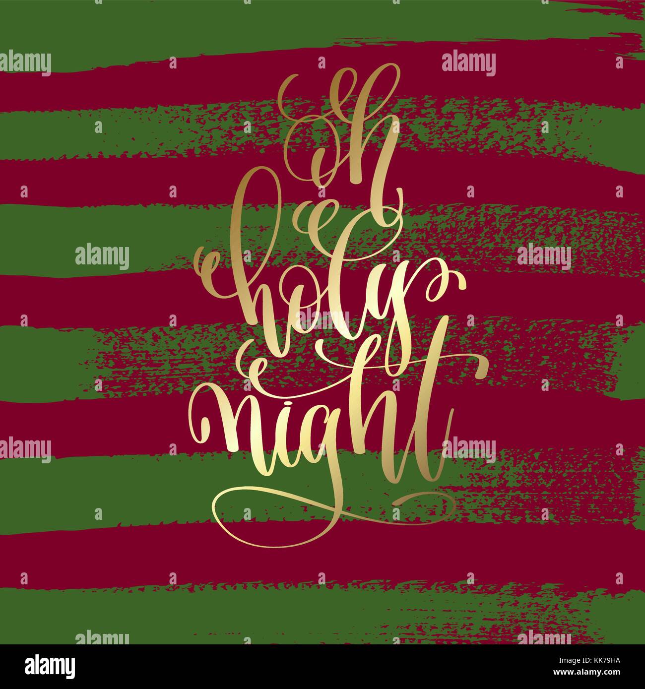 oh holy night - gold hand lettering on green and purple brush st Stock ...