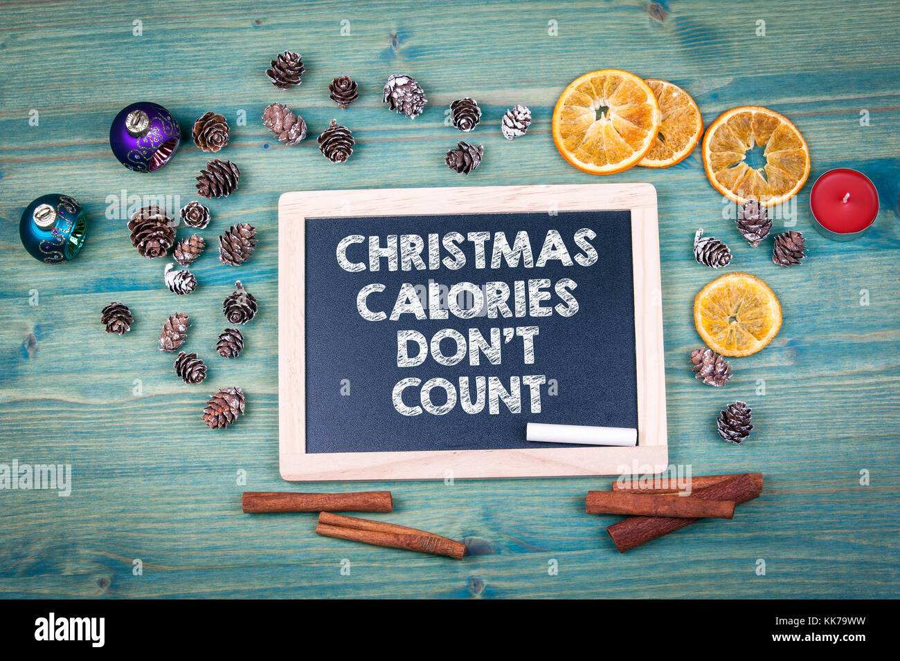 Christmas Calories Don't Count. Holiday background. Ornaments and decor ...