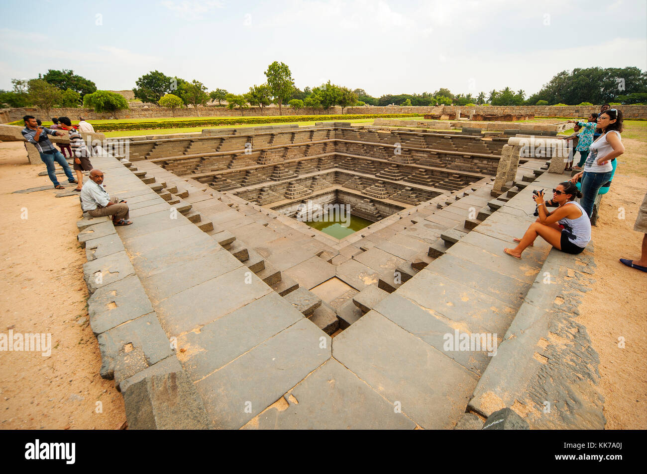 Empty pool-amphitheatre Pushkarani in Hampi, Karnataka, India Stock ...