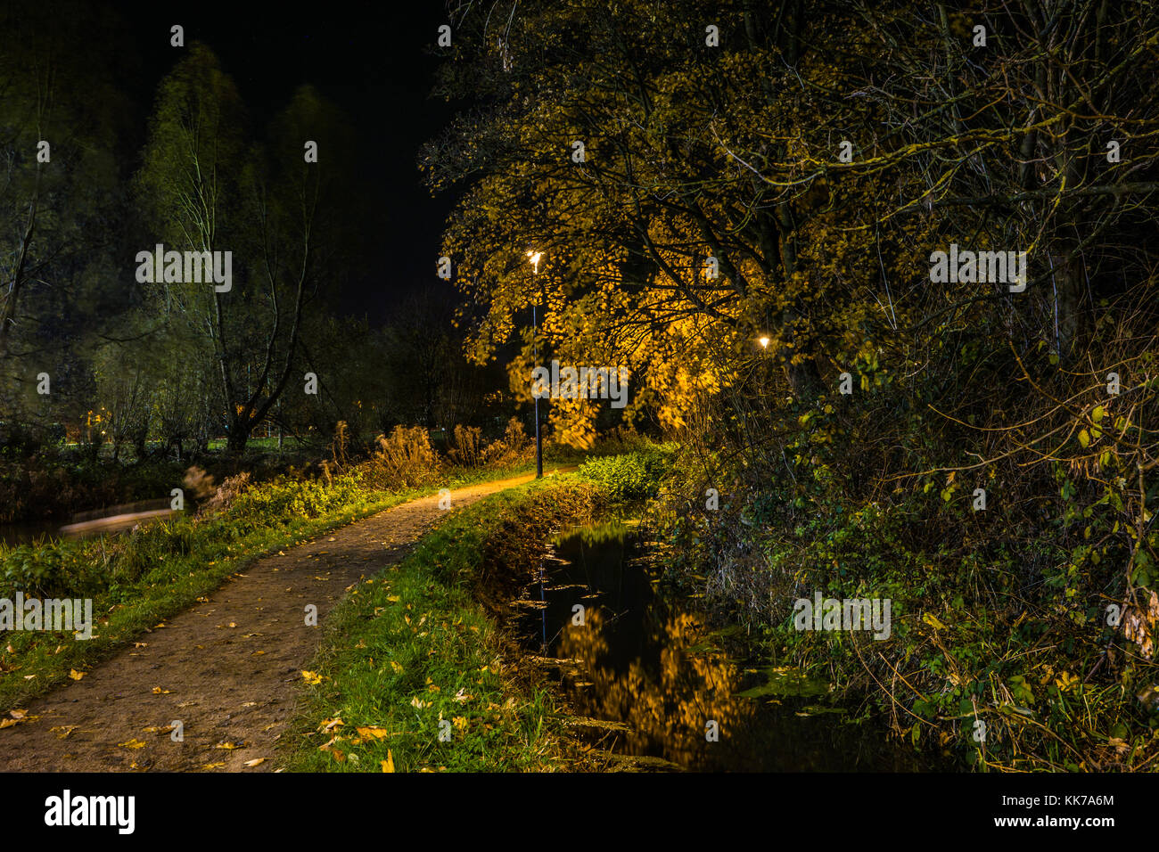 Path by the River Sow at night in Stafford, UK Stock Photo - Alamy