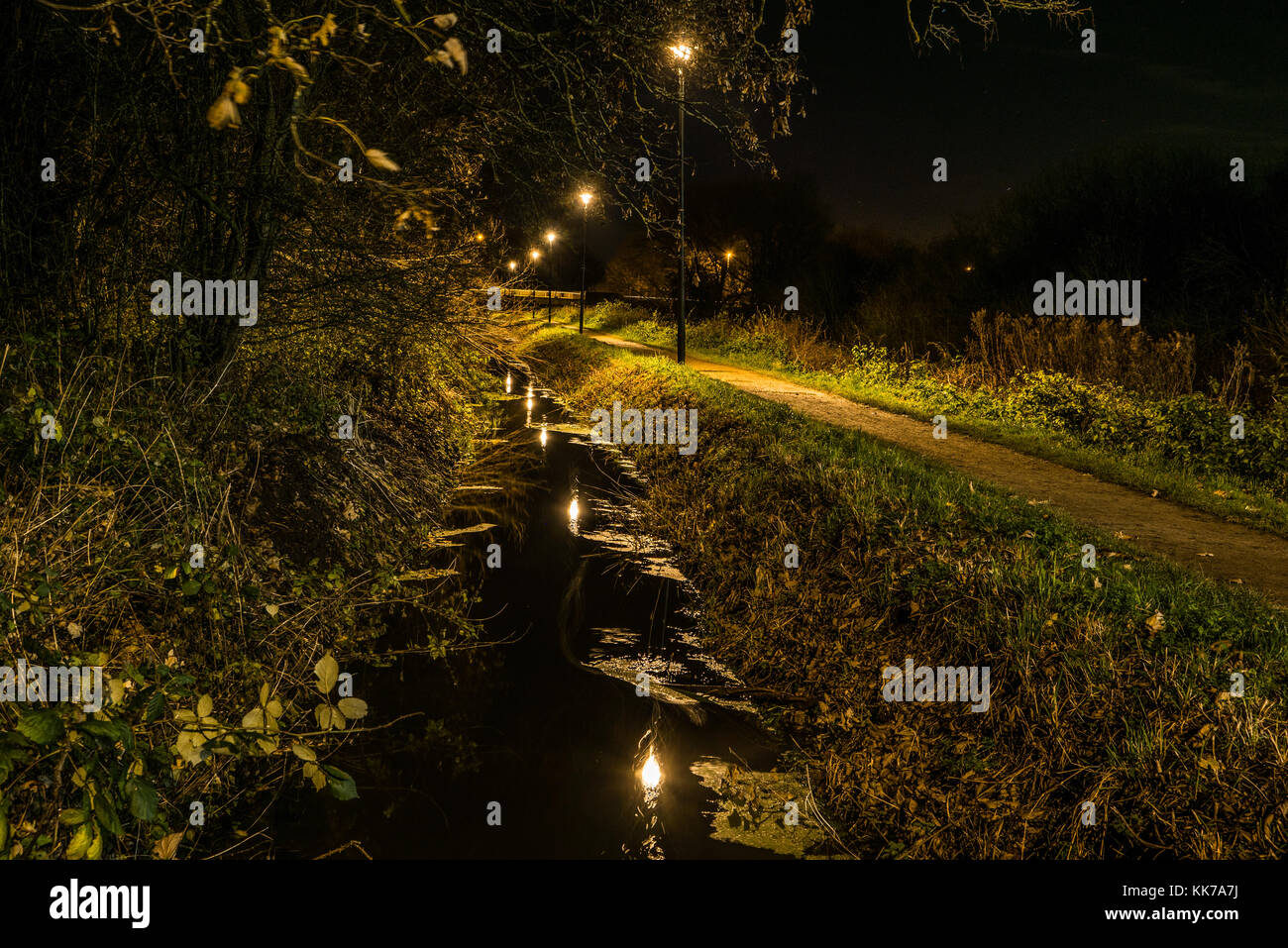 Path by the River Sow at night in Stafford, UK Stock Photo - Alamy