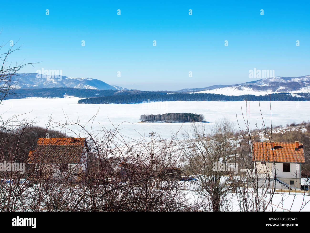 Frozen Vlasina lake in Serbia with blue sky Stock Photo - Alamy