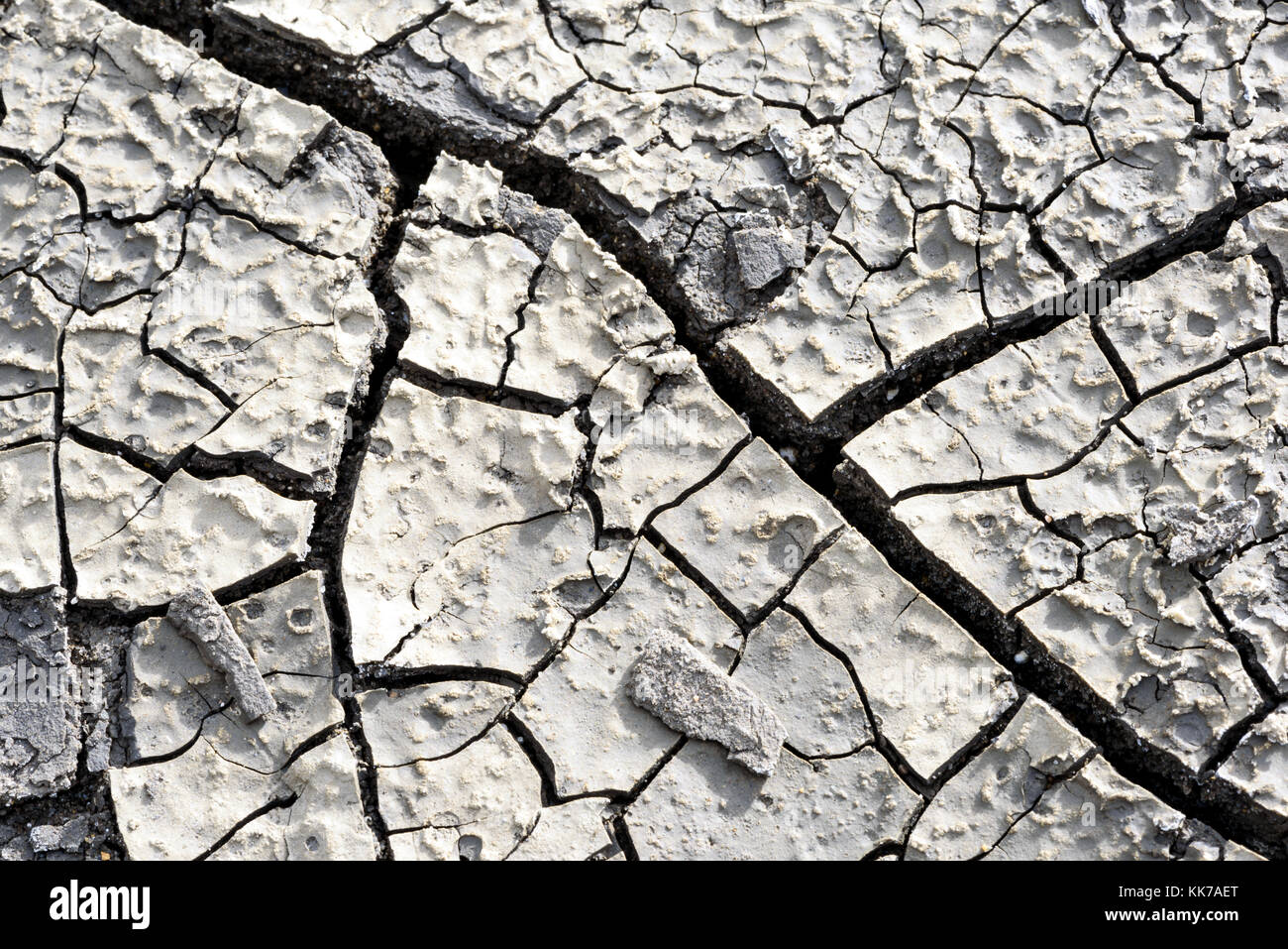 Cracked arid mud earth with large fissures and splits in the earth ...