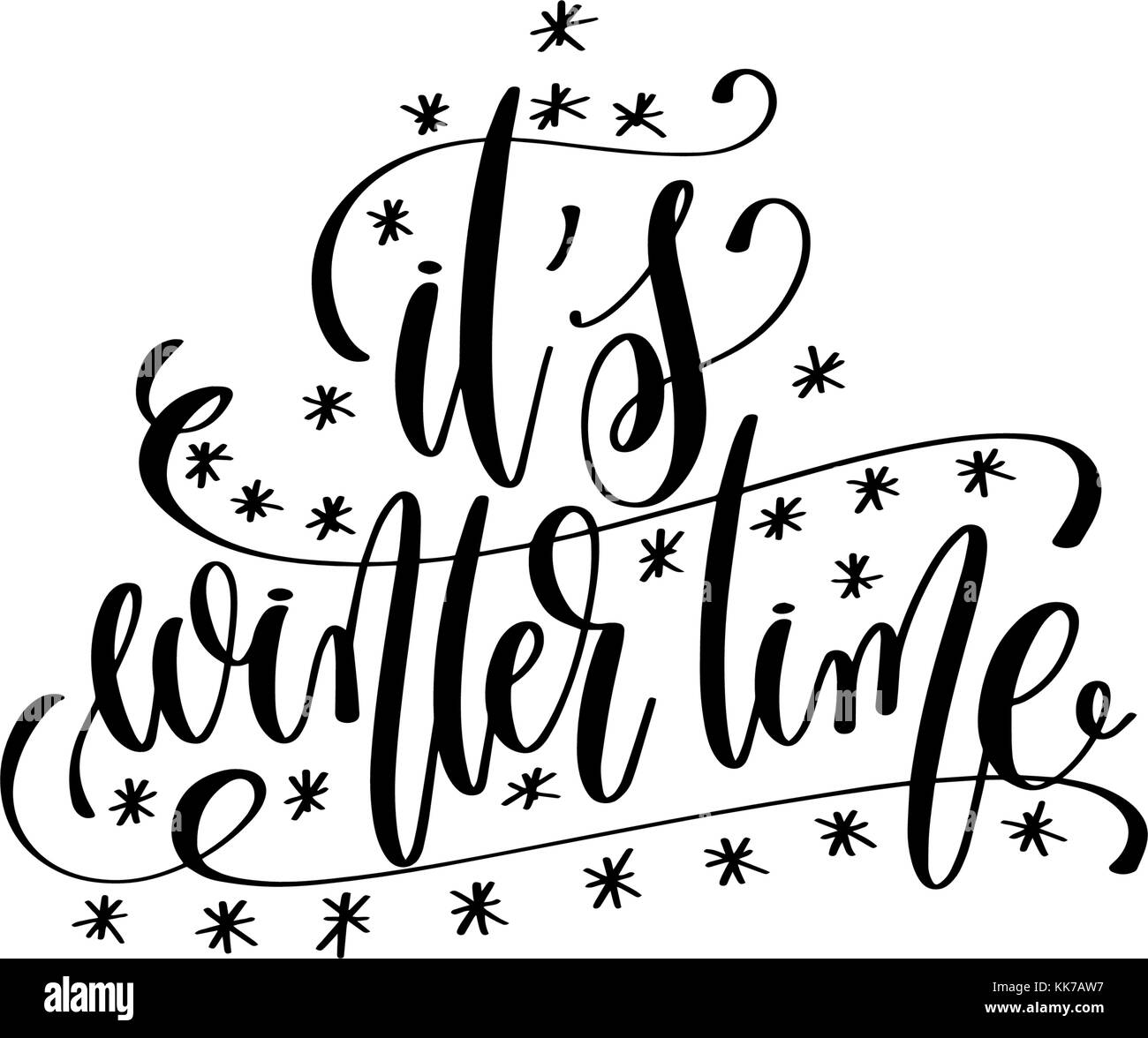 it's winter time - hand lettering celebration quote to winter ho Stock ...