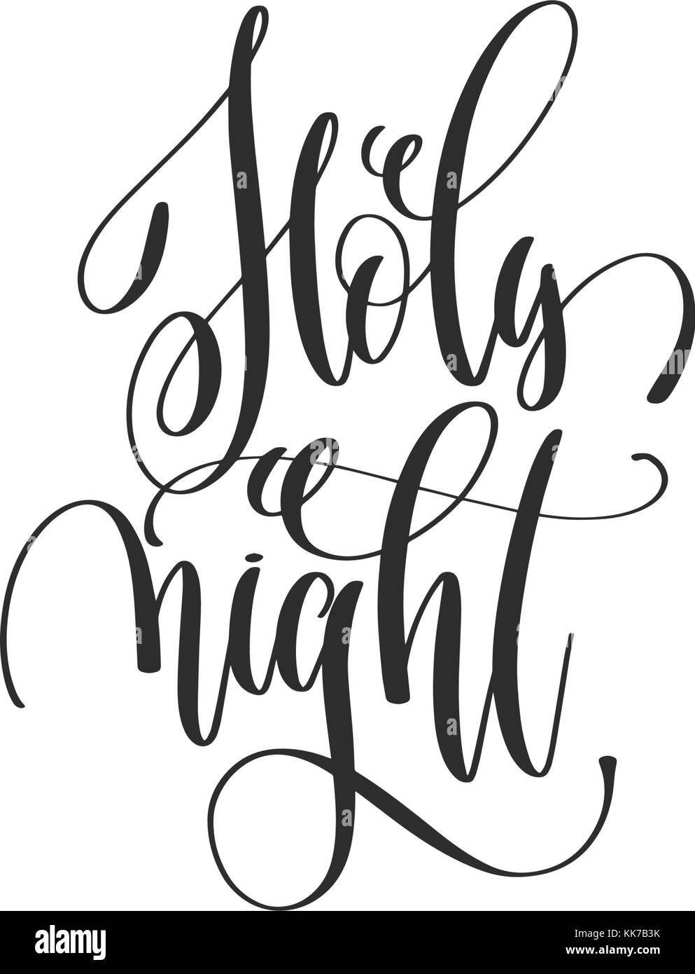 holy night - hand lettering inscription to winter holiday design Stock ...