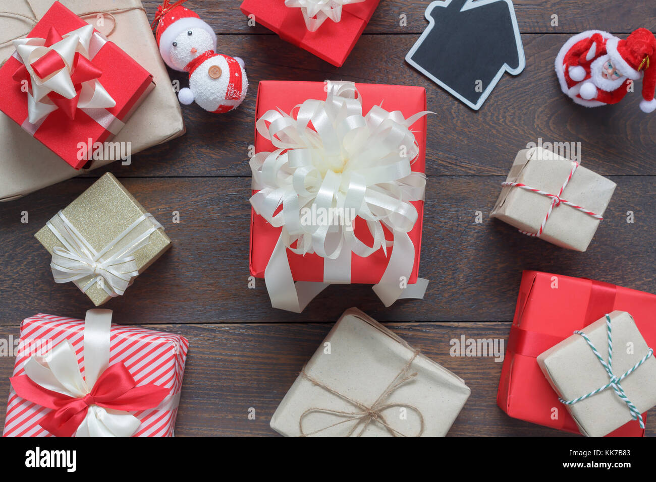 Table top view image of decorations Merry Christmas & Happy New Year ...
