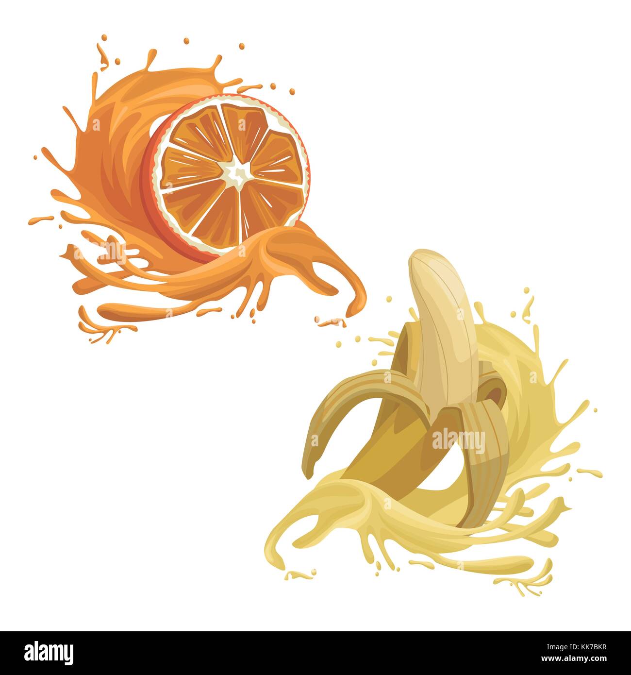 Orange and banana fruits splash Stock Vector Image & Art - Alamy