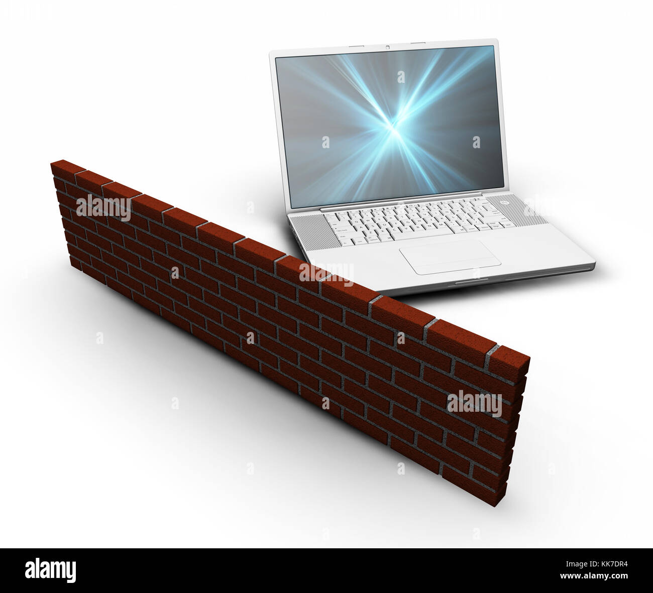 3D render of a computer behind a brick wall Stock Photo - Alamy