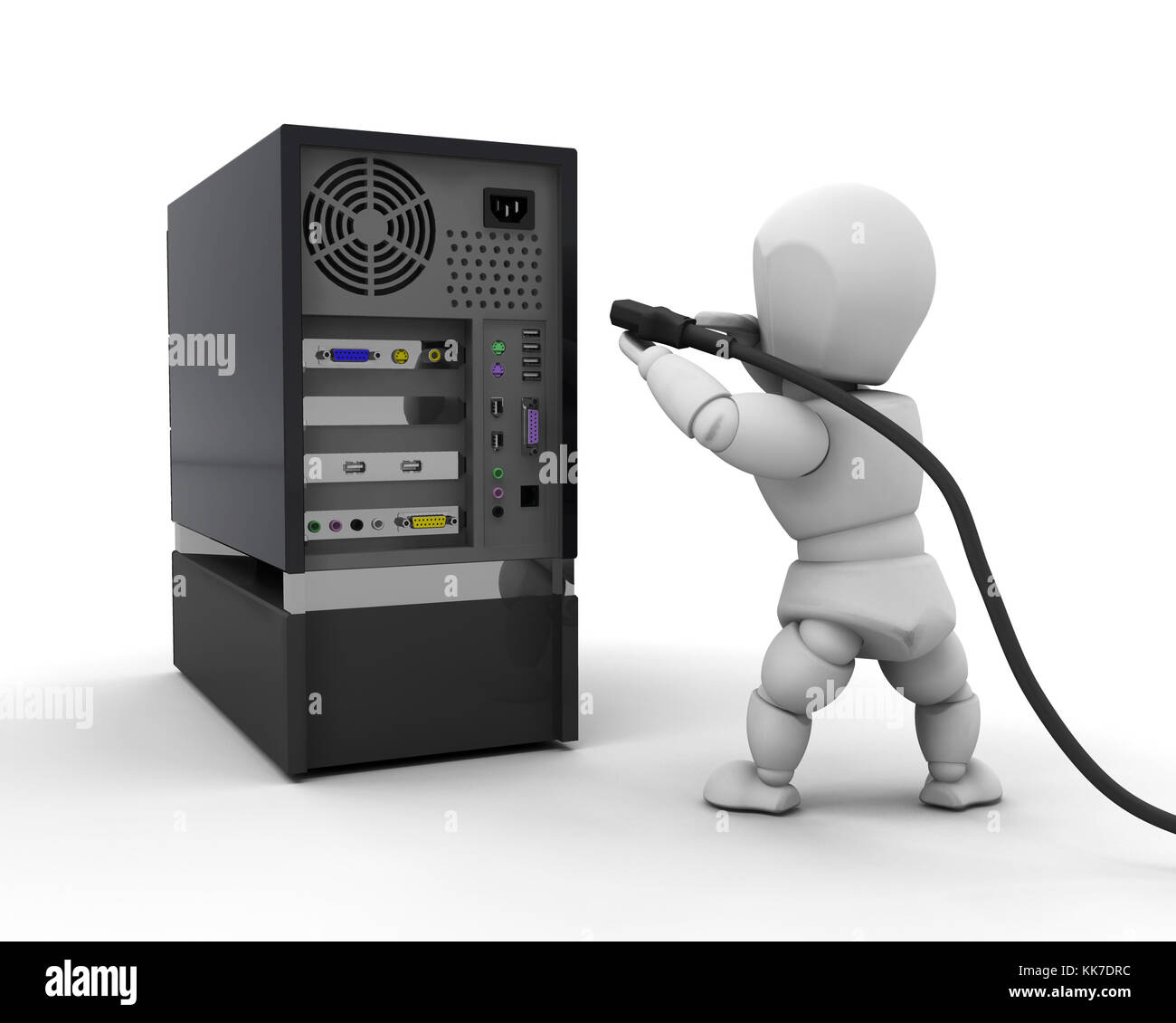 3D render of someone plugging a cable into a computer Stock Photo - Alamy
