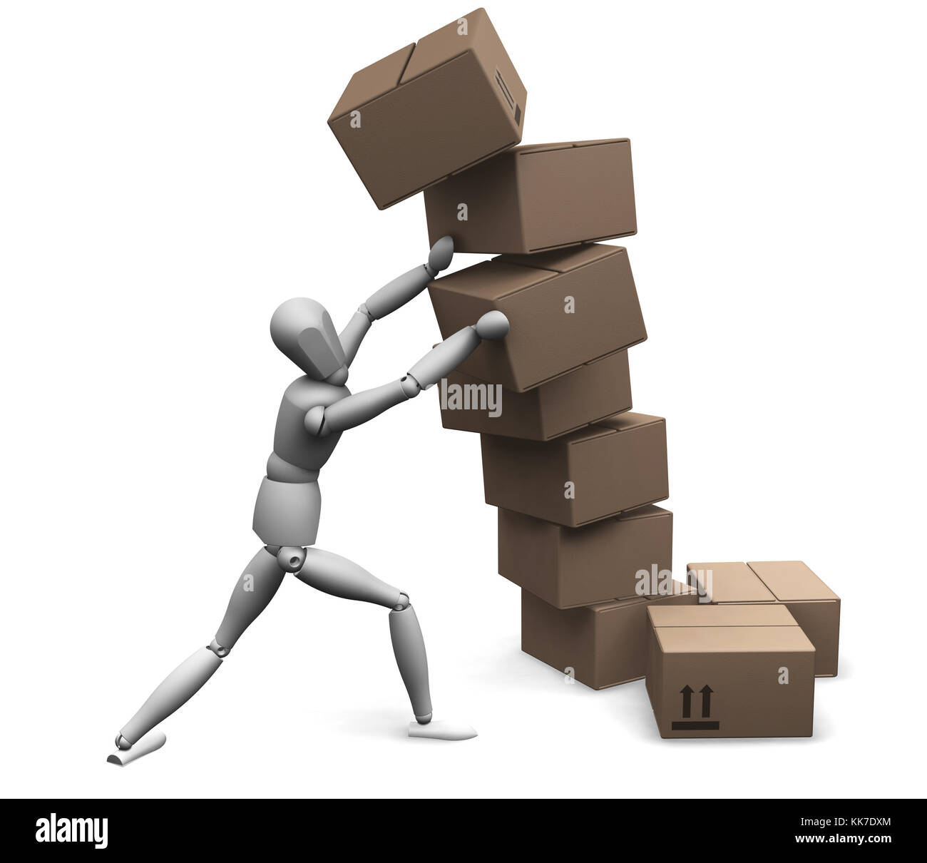 3D render of a man holding up falling boxes Stock Photo - Alamy
