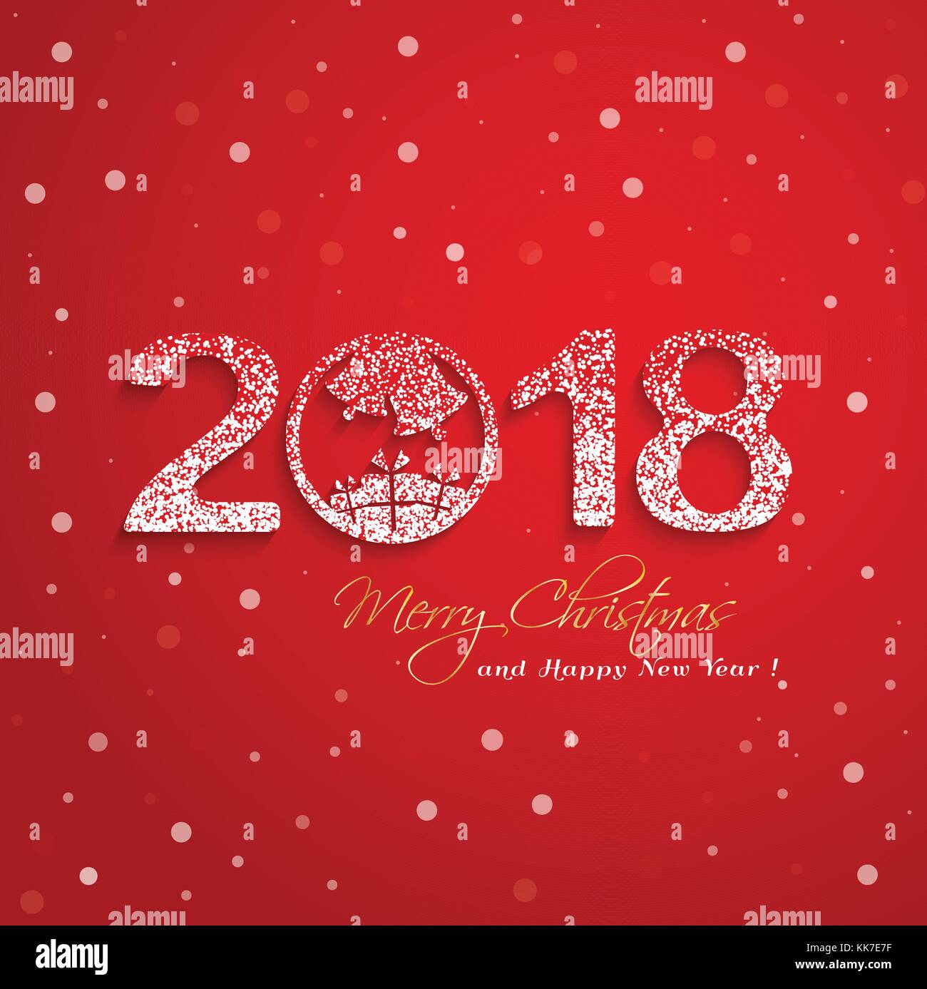 2018 New Year with snow effect on red background greeting card. Useful ...
