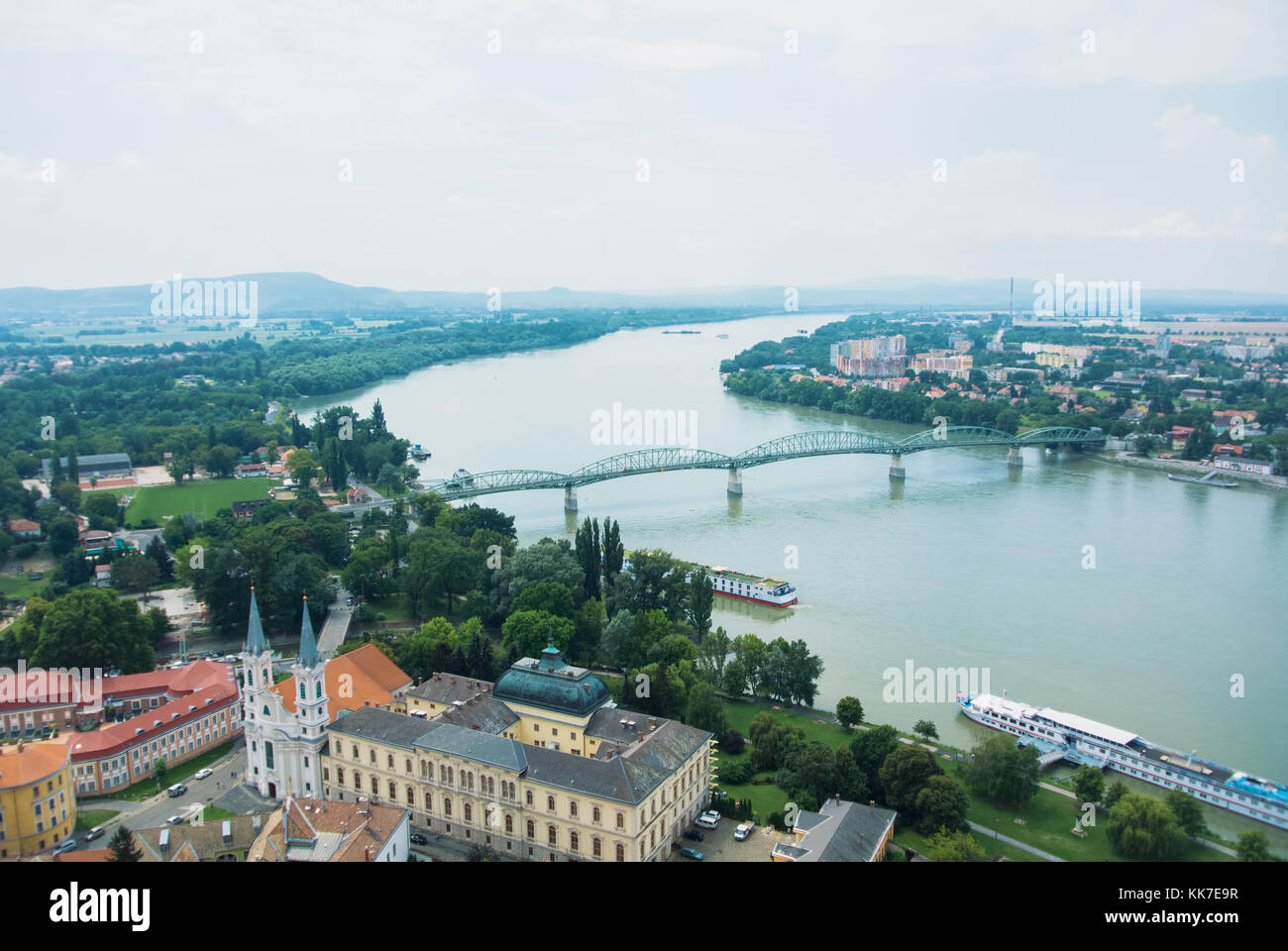 Panoramic aerial view over the roofs of Esztergom town near Budapest ...
