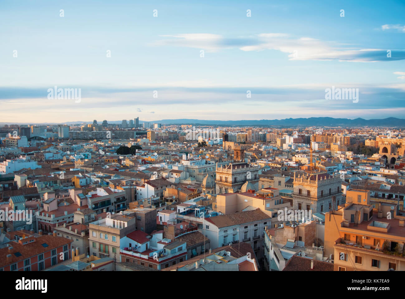 Evening panoramic view of Valencia city center from a tower of Valencia ...