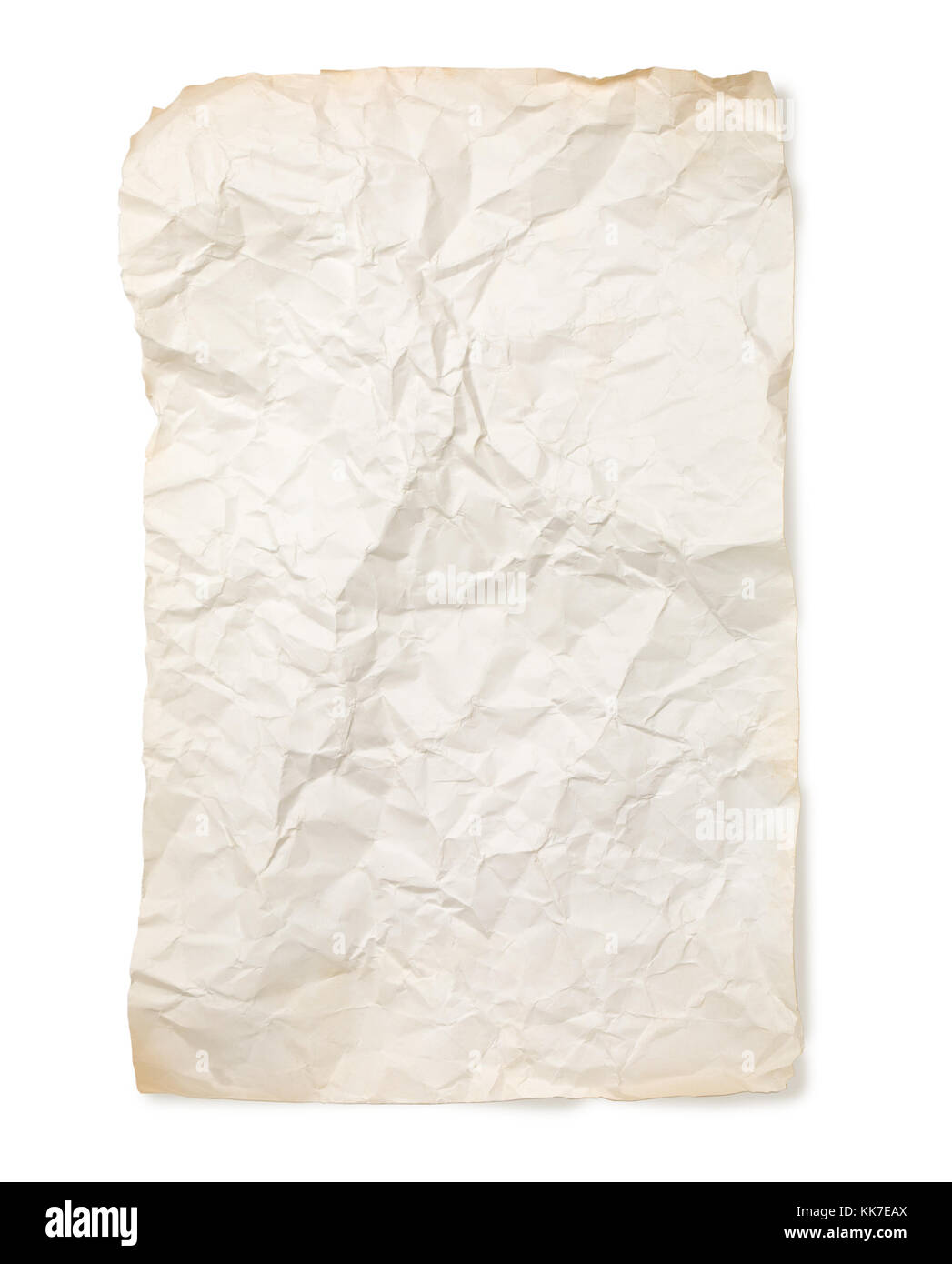 crumpled sheet of old paper on a white background Stock Photo - Alamy