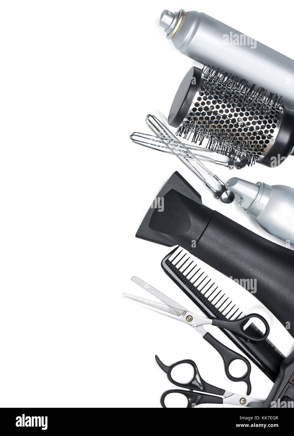 hairdresser scissors, combs and brush on white background Stock Photo ...