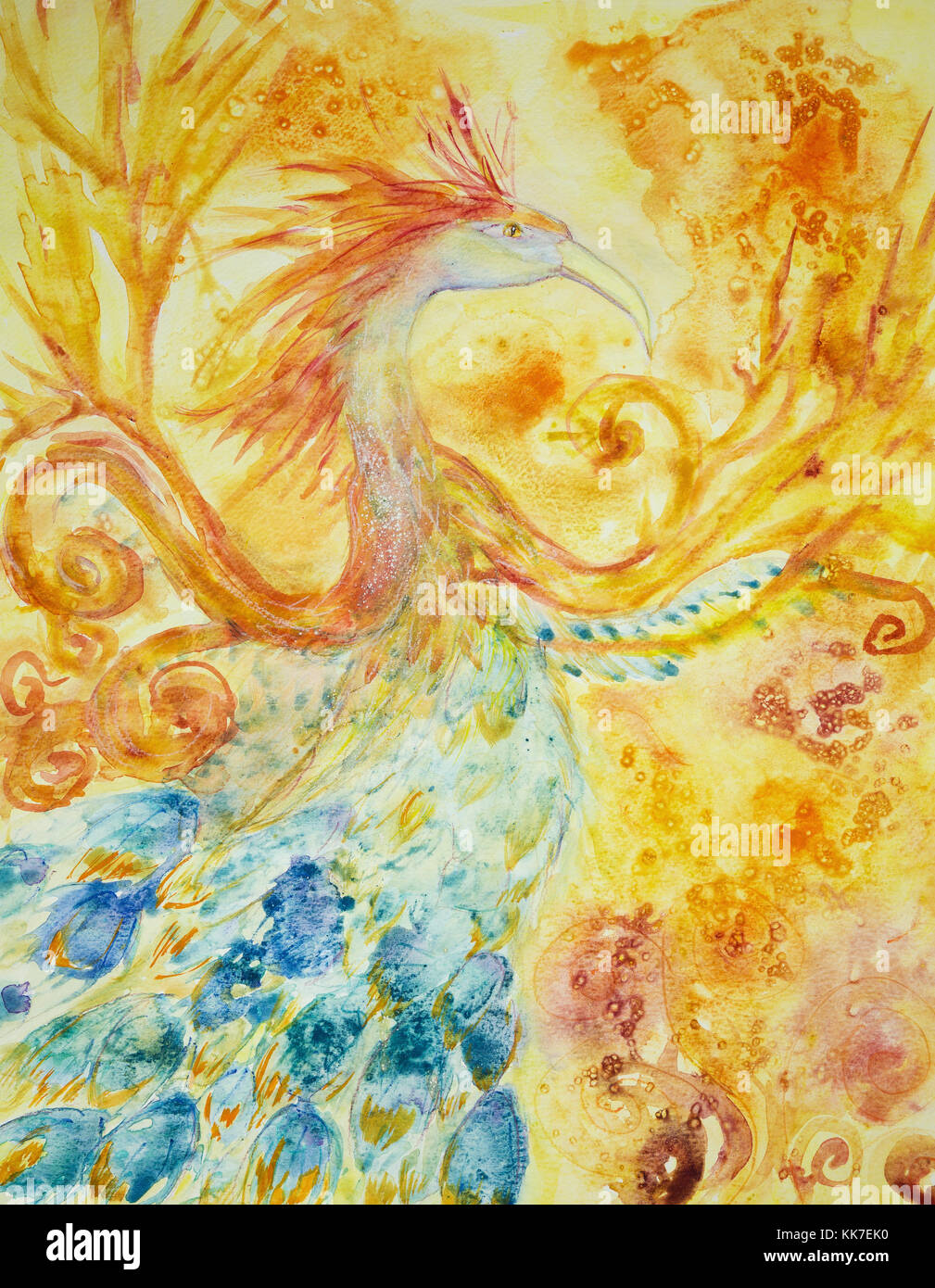 Phoenix in fire and flame. The dabbing technique near the edges gives a ...