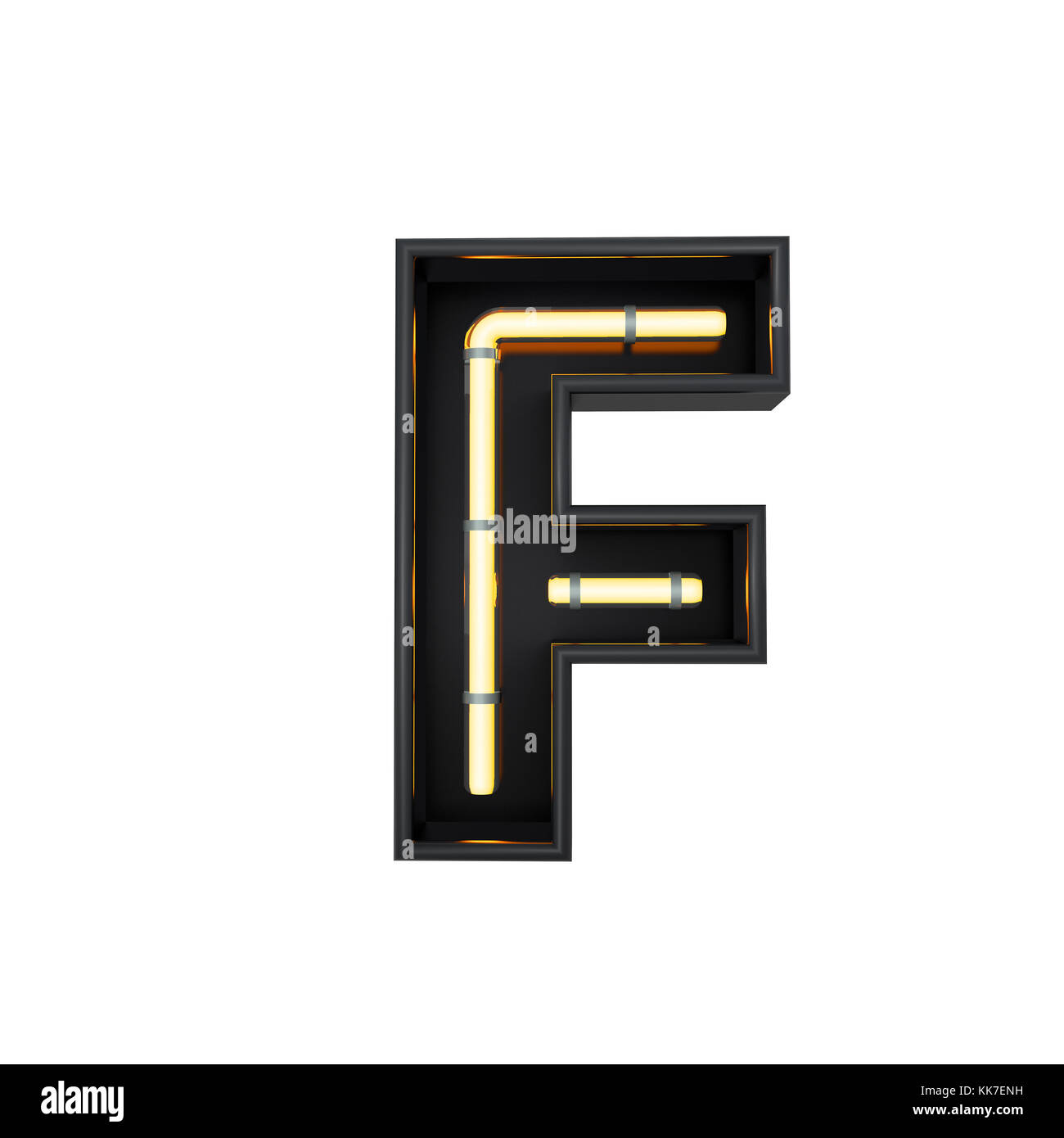 Neon style light letter F. Glowing neon Capital letter. 3D rendering ...