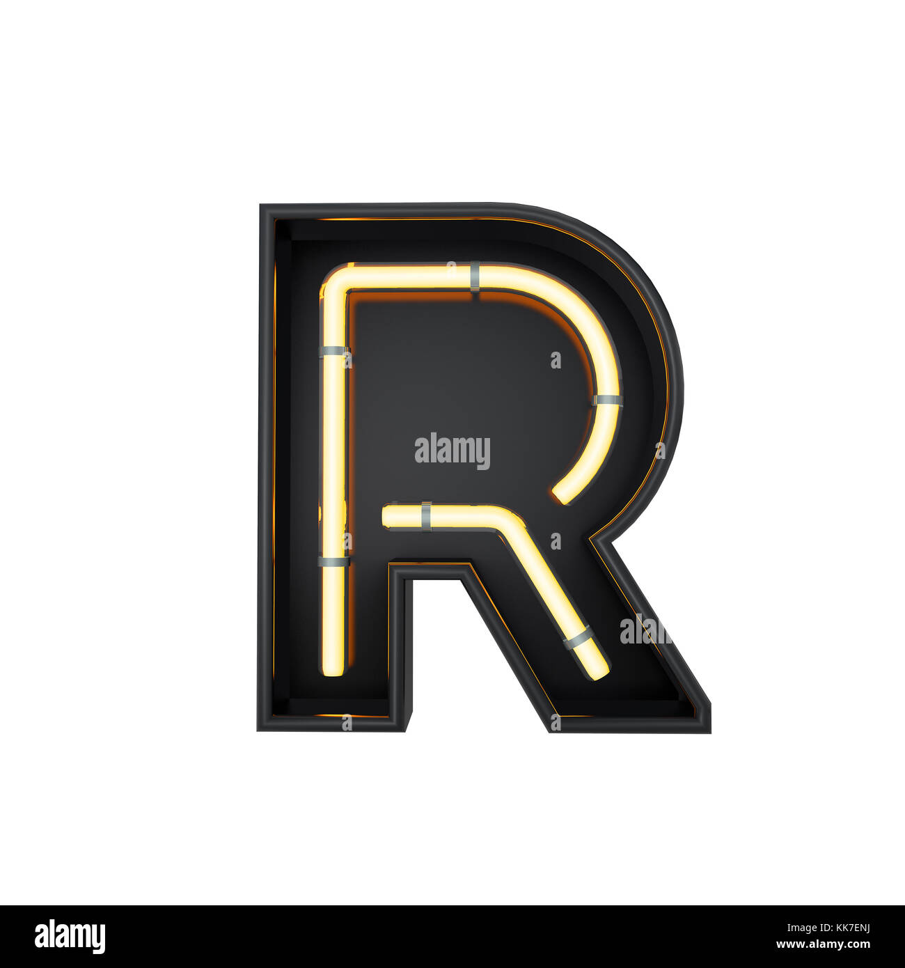 Neon style light letter R. Glowing neon Capital letter. 3D rendering ...