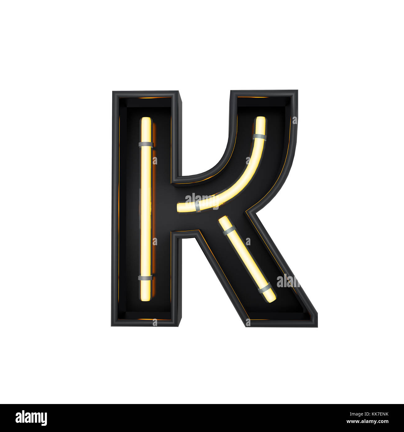 Neon style light letter K. Glowing neon Capital letter. 3D rendering ...